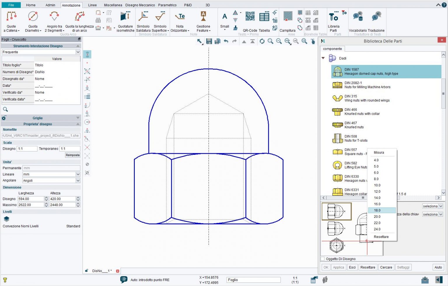 Libreria di parti standard CAD incluse in M4 DRAFTING